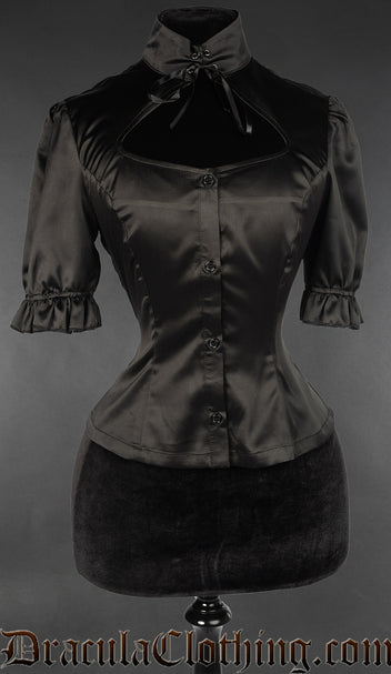 Short Sleeved Satin Keyhole Blouse – DraculaClothing