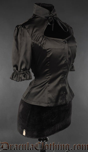 Short Sleeved Satin Keyhole Blouse – DraculaClothing